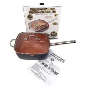 Copper Cook Deep Square Pan with Glass Lid, 11.5-Inch, Induction ...